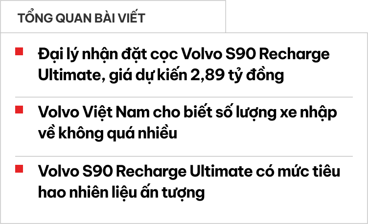 Volvo S90 Recharge Ultimate ra mắt Việt Nam tuần sau: Giá dự kiến 2,89 tỷ, 'ăn xăng' ít hơn xe máy