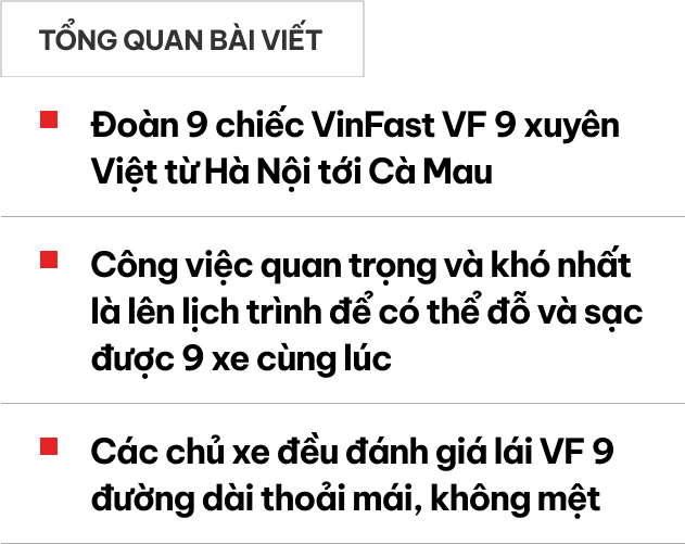 Dẫn 9 chiếc VinFast VF 9 xuyên Việt 5.500km, chủ xe chia sẻ: ‘Sạc, đỗ miễn phí nhiều nơi, chạy ...