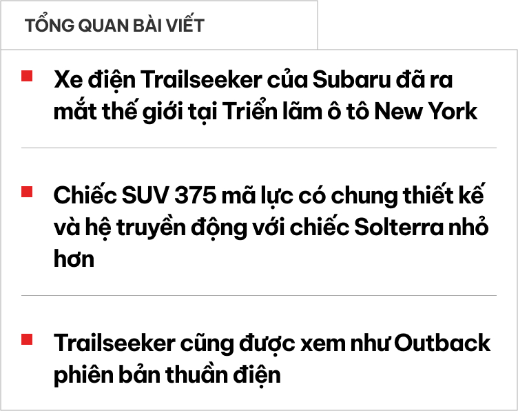 Subaru Trailseeker - SUV thế chỗ Outback cũ nhưng dùng điện, nội thất rất… Toyota, chạy 418km/sạc