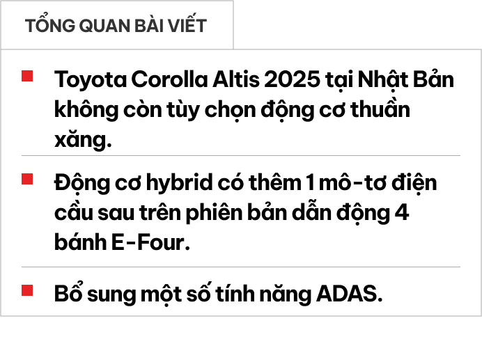 Toyota Corolla Altis 2025 ra mắt: Bỏ hẳn bản xăng, có bản 2 mô-tơ điện ...